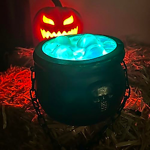 GIFTEXPRESS 8 Inches Special Effect Halloween Black Cauldron with Light-up Green Potion, Witch Cauldron with Brew Sound Effects for Halloween Decoration, Horror Scene Witch Holiday Décor Theme Party