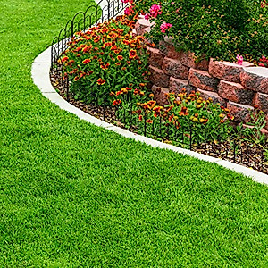 Garden Edging Border- Flower Bed Fencing for Landscaping- Iris Fence, 5 Piece Set of Black Interlocking Outdoor Lawn Stakes by Pure Garden (8Â’)