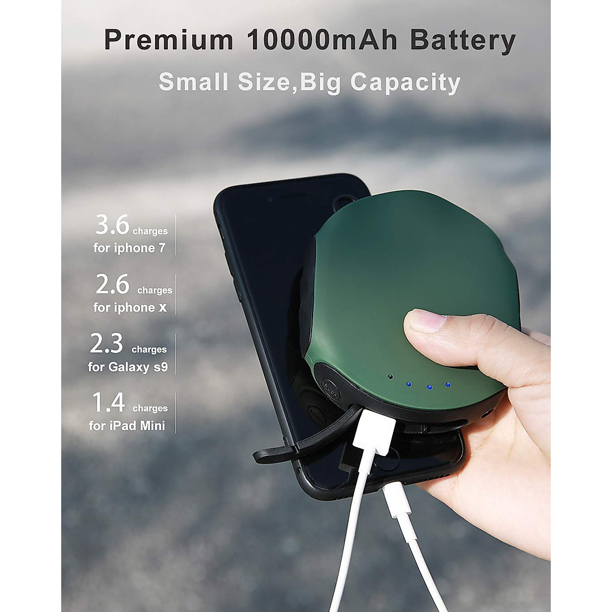 ABFOCE Waterproof Portable Charger 10000mAh Outdoor Power Bank One of The Smallest and Lightest Battery Pack LED Compass High-Speed ​​Charge Compatible for iPhone Android Samsung-Green