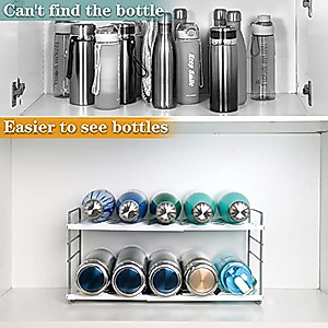 Water Bottle Organizer For Cabinet, Expandable Water Bottle Holder Rack, Adjustable Tumbler Storage For Kitchen Organization, 2 Tier Cup Organizer For Sports Flask Insulated Travel Mug Fridge, White