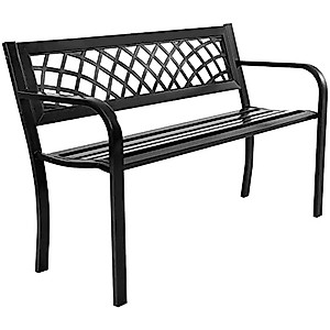 Tangkula Outdoor Garden Bench Park Bench with Steel Frame & PVC Backrest, Park Bench with Large Seat for 2-3 People, Patio Furniture Chair for Yard, Balcony, Porch & Poolside, Garden Welcome Bench