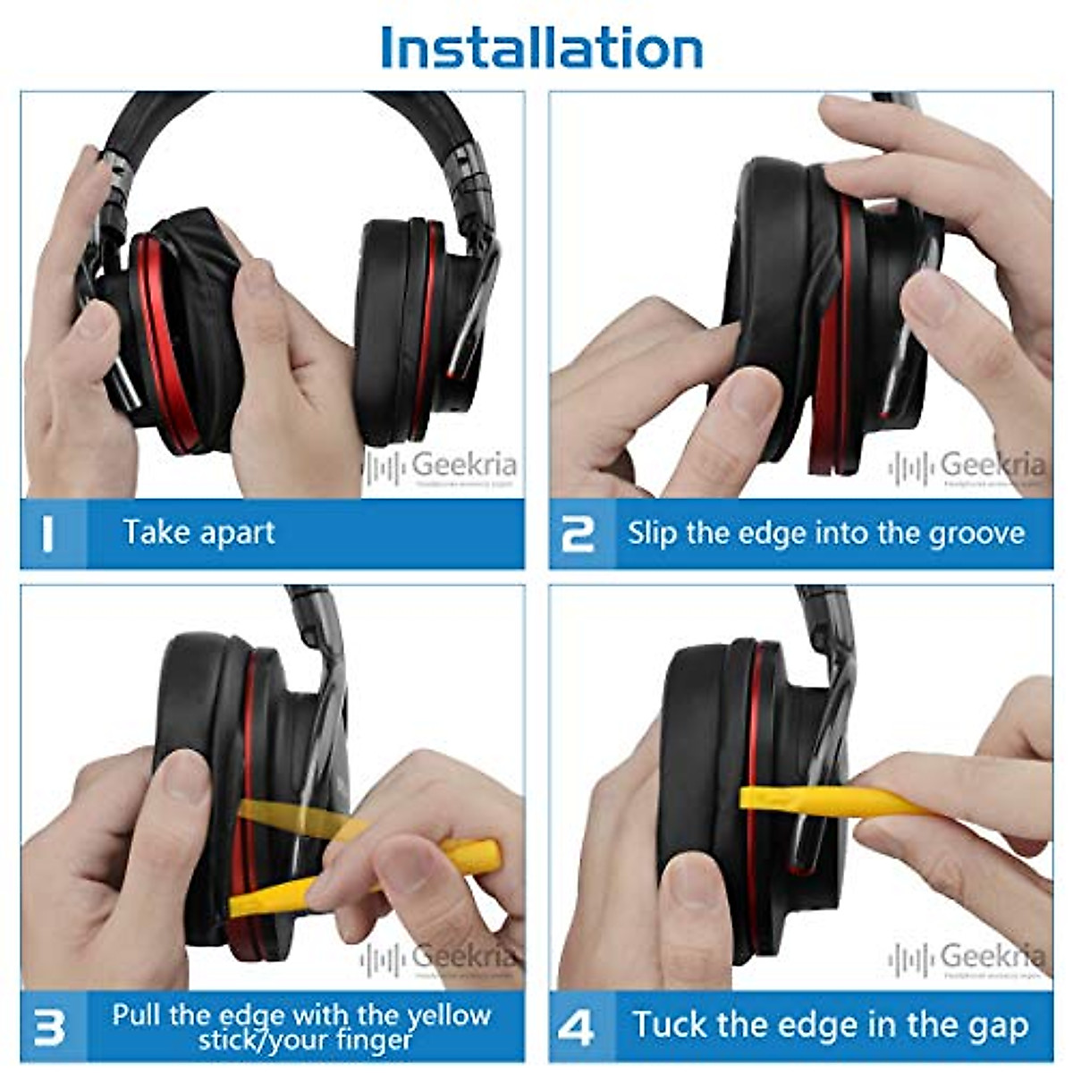 Geekria Comfort Velour Replacement Ear Pads for Sony MDR-1ABT, MDR-1RBT, MDR-1RNC Headphones Ear Cushions, Headset Earpads, Ear Cups Repair Parts (Black)