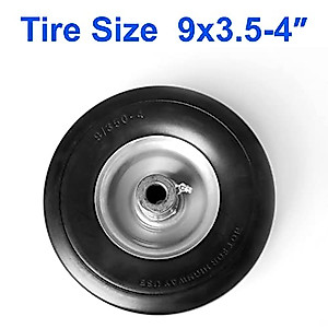 AR-PRO (2-Pack) 9x3.50-4” Flat Free Lawnmower Tire and Wheel Assemblies - PU Tire on Wheel and Adapter Kits with 4" Centered Hub, 3/4" Bushings