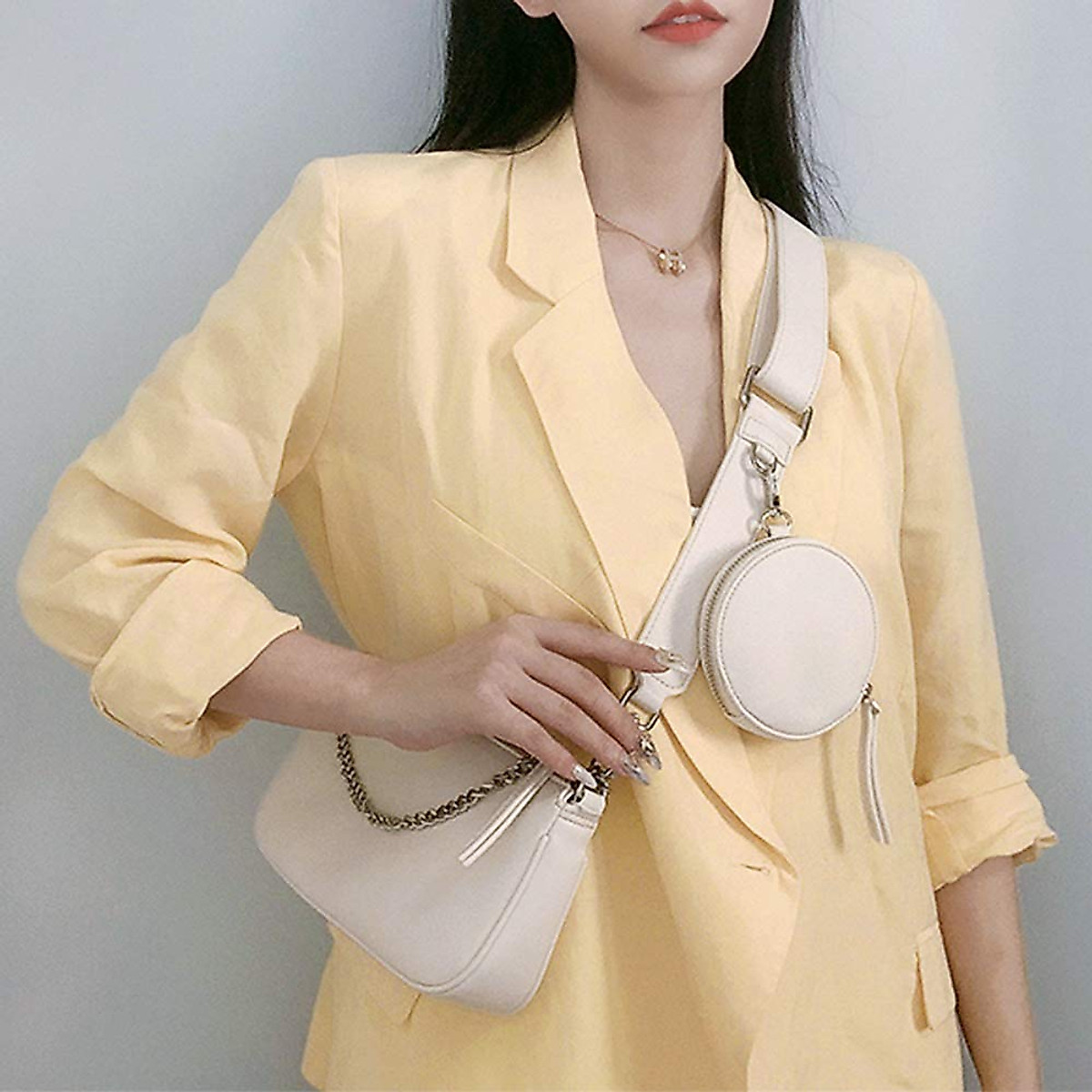 AMHDV Women Multipurpose Crossbody Bags Small Shoulder Bag Fashion 3 in 1 Zip Handbags with Coin Purse (02-white)