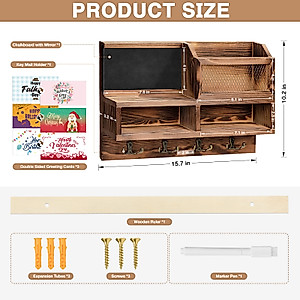 HOMEBROS Key Holder Wall Mount, Wooden Key Mail Holder with Chalkboard Mirror Greeting Cards Mail Key Organizer Storage Key Rack Shelf with 8 Key Hooks for Entryway Hallway Doorway