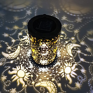 Ruiqas Solar Light Energy Saving Lamp Indoor Outdoor Hollow- Out Leaves Bucket Light Waterproof Lamp for Patio Garden Home Decoration