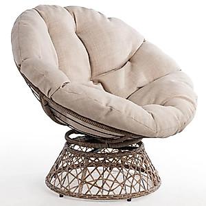 Bme Ergonomic Wicker Papasan Chair with Soft Thick Density Fabric Cushion, High Capacity Steel Frame, 360 Degree Swivel for Living, Bedroom, Reading Room, Lounge, Sepia Sand - Brown Base