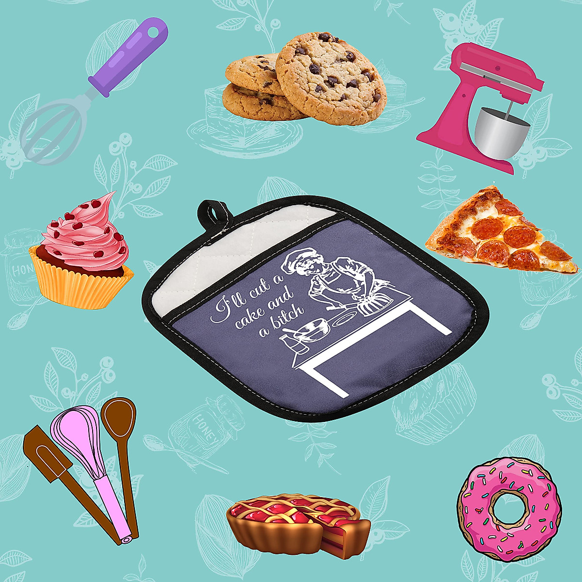 Novelty Baking Gift Heat Resistant Potholder Oven Pads with Pocket I’ll Cut A Cake and A Bitch Funny Baker Gift (I'll Cut a Cake and a Bitch)