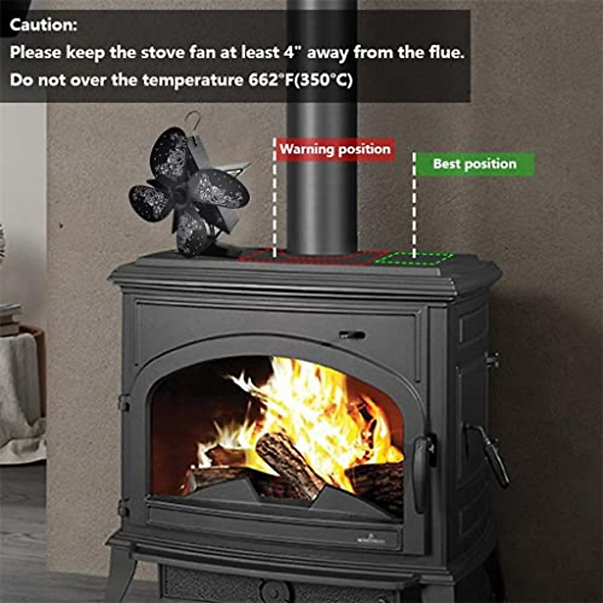 UXZDX CUJUX 4-Blade Heat Powered Stove Fan Burner/Fireplace Quiet Fan Heater Tool Efficient Heat (Color : B, Size : 17.8cm x 14.5cm x 8cm)