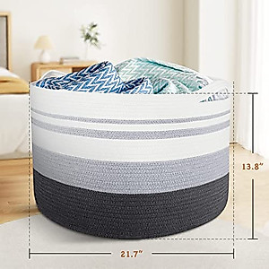WISELIFE Storage Basket Large Cotton Rope Basket 21.7"x 21.7" x 13.8" Baby Laundry Basket with Handle Big Basket Soft Nursery Cube Bin Durable Laundry Hamper for Living Room(Gradient Grey)