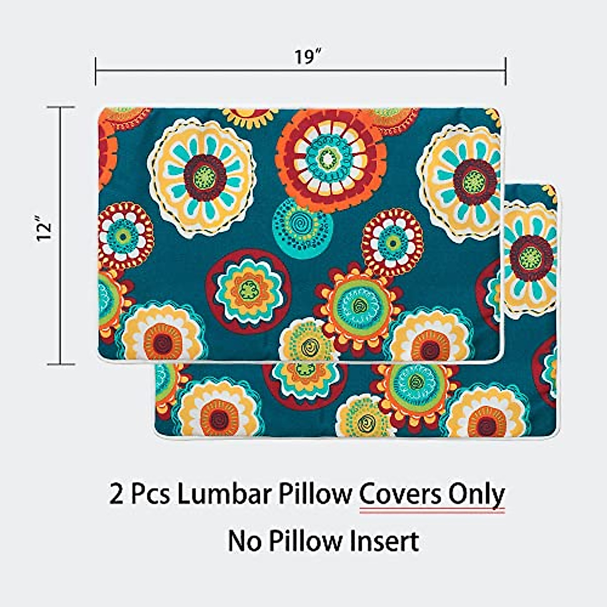 Pack of 2 Outdoor/Indoor Lumbar Pillow Case Covers 12"x20", Waterproof Rectangular Throw Pillowcase Shell Christmas Decorative Cushion Sham for Patio Garden Tent Couch - Heronsbill Turquoise Green