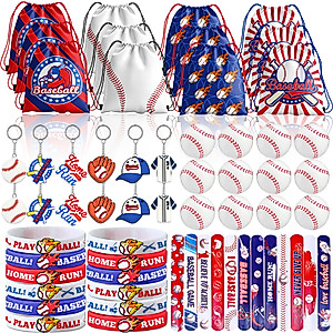 72Pcs Baseball Party Favors, Baseball Birthday Party Favors Includes Baseball Bag Mini Baseball Wristband Keychain Slap bracelet for Kids Baseball Birthday Party Supplies