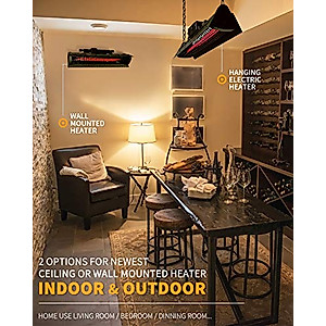 Star Patio Electric Patio Heater with Remote, Wall Mounted, Outdoor Ceiling Patio Heater, Outdoor Heaters, Infrared Heater, Hanging Patio Heater, Industrial Black, STP2020-A-RM N1