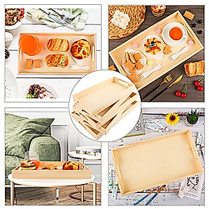 Aodaer 5 Packs Wooden Nested Serving Trays Kitchen Nesting Trays Wooden Trays Rectangular Shape Wood Trays for Kitchen, Breakfast, Party
