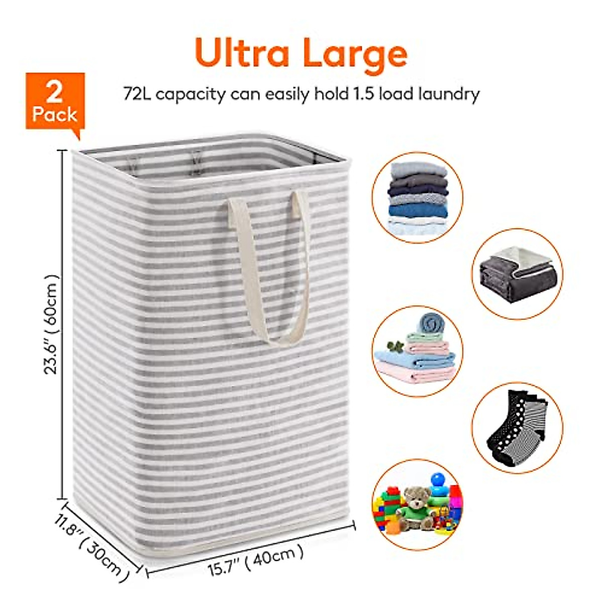 Lifewit 2 Pack 72L Laundry Hamper Pop Up Basket and 100L Clothes Hamper with Removable Bag