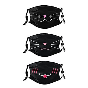 LVGOOKI 3 Pcs Cute Cat Face Mask Mouth Mask With 6 Filter Pocket Reusable Washable Adjustable Mask For Adults