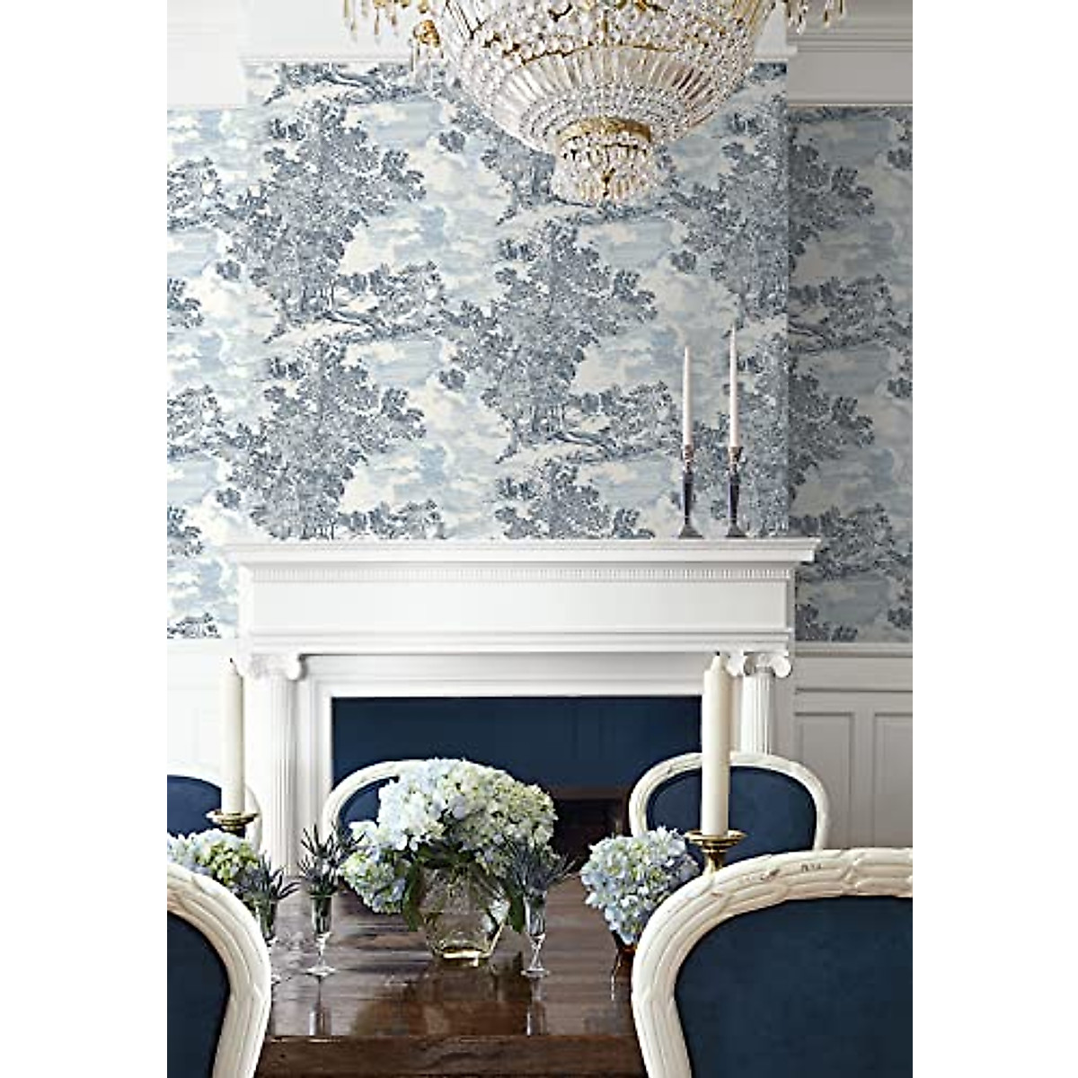 Surface Style - Peel and Stick Wallpaper, Scenic Wallpaper for Bedroom, Powder Room, Kitchen, Self Adhesive, Vinyl, 30.75 Sq Ft Coverage (Serene Scenes Collection, Sapphire)