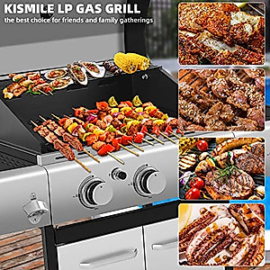 Kismile Gas Grill, 3-Burner Griddle with Extra Side Burner, Max. 34,000 BTU total, Built-in Thermometer, Stainless Steel Propane Grill for Camping Picnic Cookout BBQ