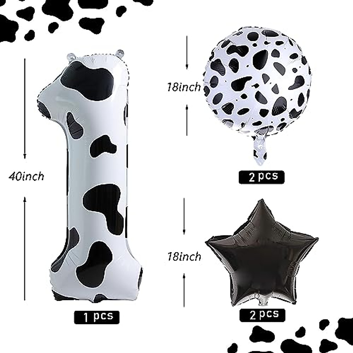 5 Cow Print Balloon Birthday Decorations Supplies,40 Inch Number Balloon 7 White Cow Print Balloons,Western Cowgirl Cowboy Theme Balloons for 7th Birthday Party,Farm Barn Decor for Kids,Baby Shower