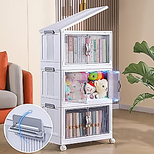 JOYBOS 3 Pack Stackable Storage Bins with Lids and Bathroom Sensor Trash Can