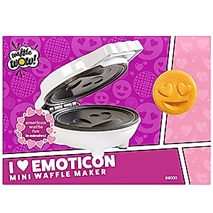 Heart Eyes Emoji Mini Waffle Maker - Make Breakfast Special for Boys & Girls w Cute Personal-Sized 4" Smiley Face Pancakes - Non-Stick, Easy to Clean, Unique Fun Gift or Summer Morning Treat for Kids