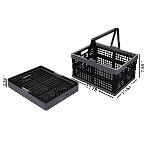 NICESH 2-Pack 15 L Plastic Collapsible Shopping Basket, Folding Storage Crates with Handle