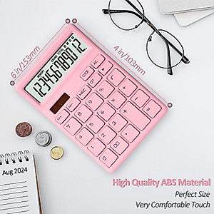 Exlliy Desk Calculator 12 Digit,Pink Desktop Dual Power Battery and Solar,Desk Calculators with Large LCD Display,Perfect for Home, Office,and School Use,Auto Sleep