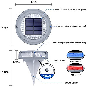 SIEDiNLAR Solar Deck Lights Outdoor 2 Modes 16 LEDs Driveway Markers Dock Light Solar Powered Waterproof for Ground Step Stair Pathway Walkway Garden Yard Road 4 Pack (Blue/Red)