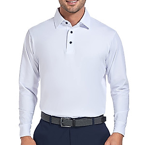 FINGER TEN Men's Golf Shirts Long Sleeve Short Lightweight Dry Fit Moisture Wicking T-Shirts UPF 50 Sun Protection (White, Large)
