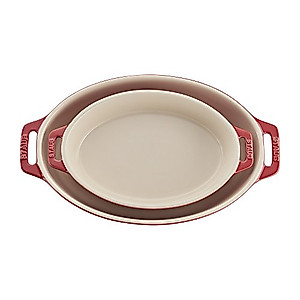 STAUB Ceramics Oval Baking Dish Set, 2-piece, Cherry