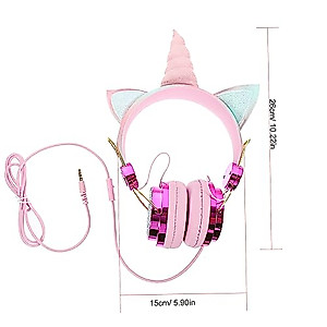 CAXUSD Headset Unicorn Headphones in Ear Wired Headphones Headphones Pink Noise Cancelling Headphones Wired Adjustable Pink Headphones Safe Headphone On Ear Headset