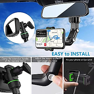 PKYAA Rearview Mirror Phone Holder for Car, 360° Rotating Rear View Mirror Phone Mount, Multifunctional Mount Phone and GPS Holder Universal Car Phone Holder for All Smartphones