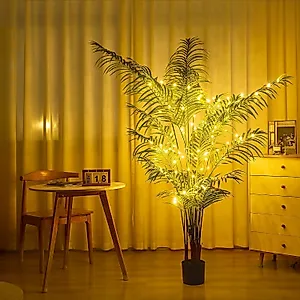 6ft Artificial Palm Plant, Pre-Potted Artificial Plant with Realistic Moss, Built-in Metal Wire, Using Injection molding Technology, Housewarming Gift, Office Home Decoration 2 pc