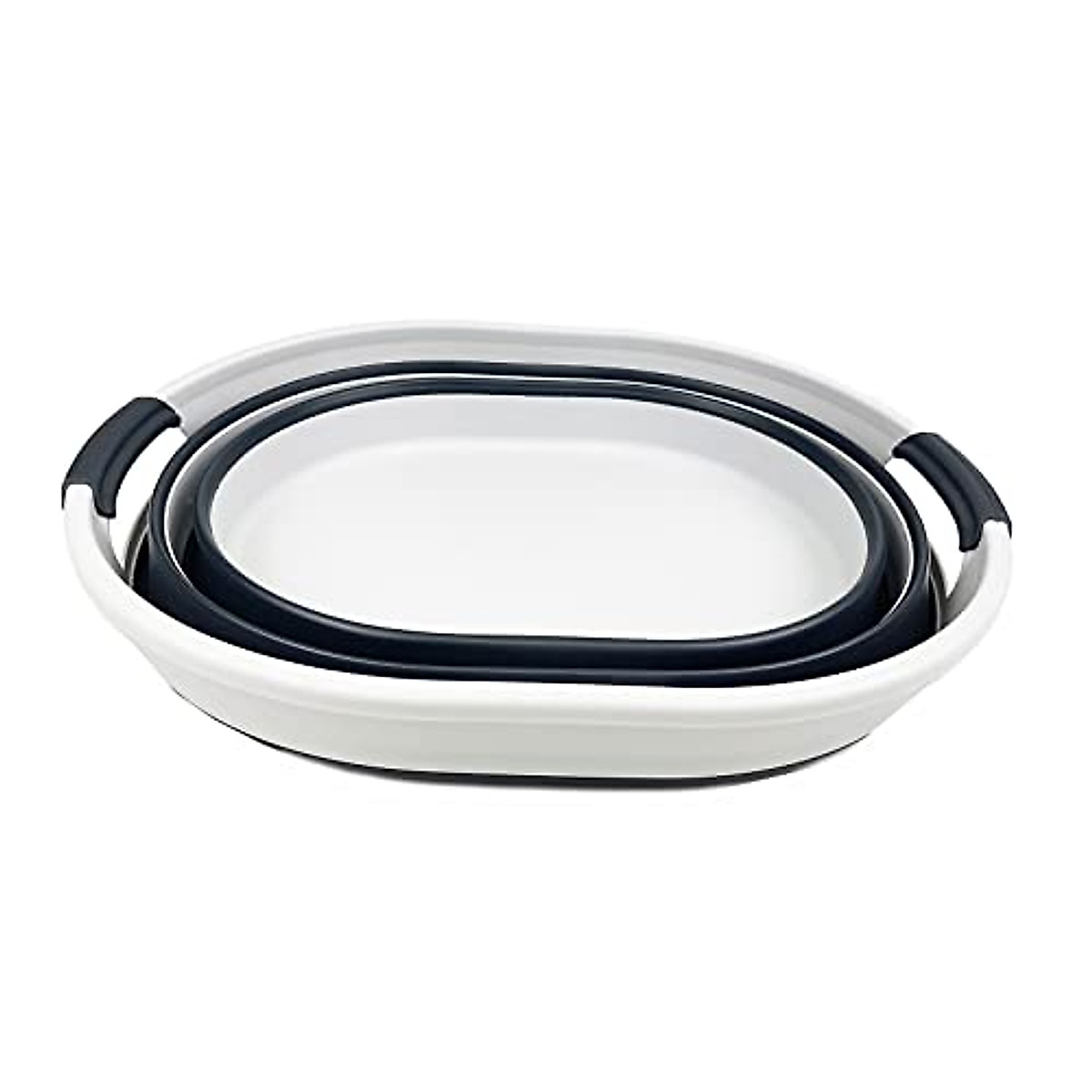 SAMMART 23L (6 Gallons) Collapsible Plastic Laundry Basket - Oval Tub/Basket - Foldable Storage Container/Organizer - Portable Washing Tub - Space Saving Laundry Hamper (Grey/Slate Grey)