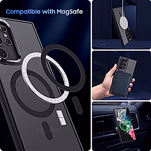 MAKAVO Translucent Matte for Samsung Galaxy S22 Ultra Case, Compatible with MagSafe, Slim Thin Magnetic Cover with Camera Lens Protector Shockproof Phone Shell (Black)