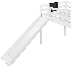 Prohon Loft Bed Twin Size with Convertible Slide, Stair and Chalkboard, Multifunctional Fun Playhouse for Kids Boys Girls, Wood Bed Frame Slat Support Mattresses Foundation,No Box Spring Needed,White