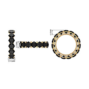 Black Spinel Ring for Women in Gold, Hexagon Cut Black Spinel Eternity Ring in Shared Prong Setting, Black Spinel Gold Ring (AAA Quality), 14K Yellow Gold, Size:US 7.00