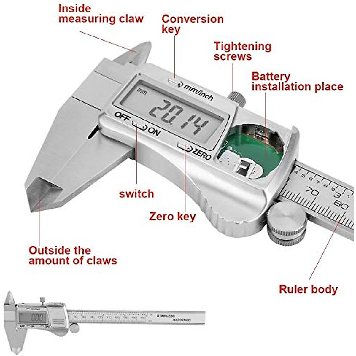 TIST Digital LCD Vernier Stainless Steel Caliper 150mm Micrometer Electronic Gauge