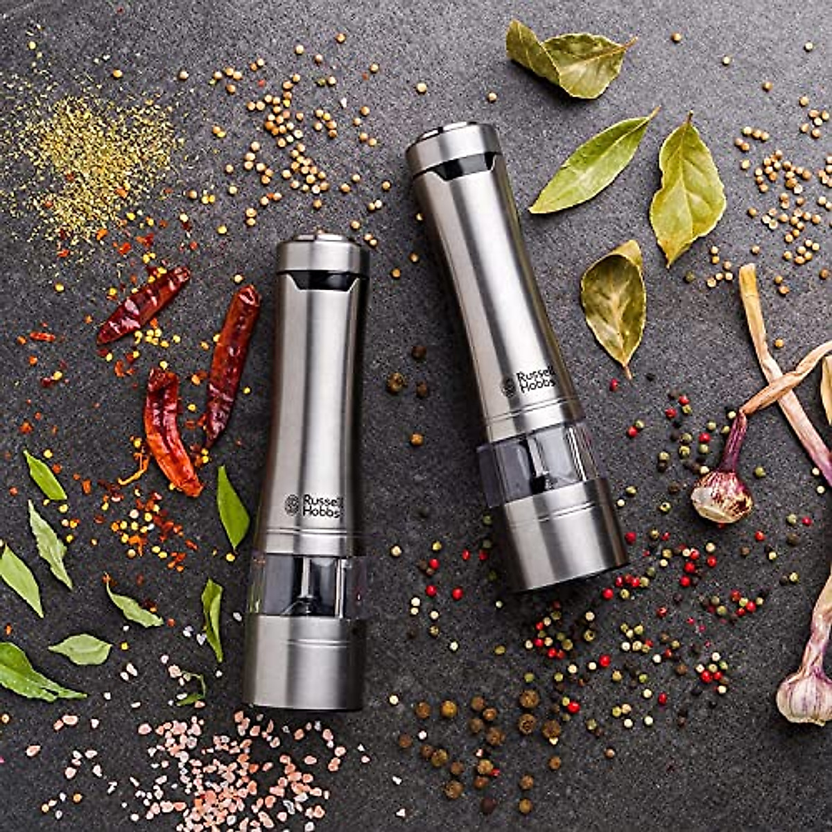 Russell Hobbs Battery Powered Salt and Pepper Grinders 23460-56 - Stainless Steel and Silver