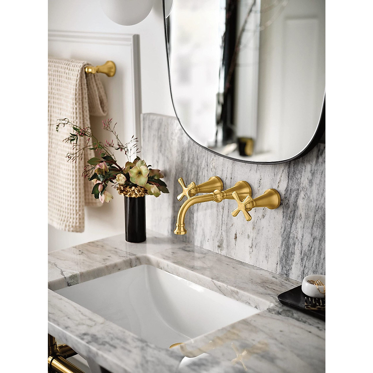 Moen Colinet Brushed Gold Traditional Two-Handle Widespread High-Arc Bathroom Faucet with Cross Handles, Valve Required, TS44103BG