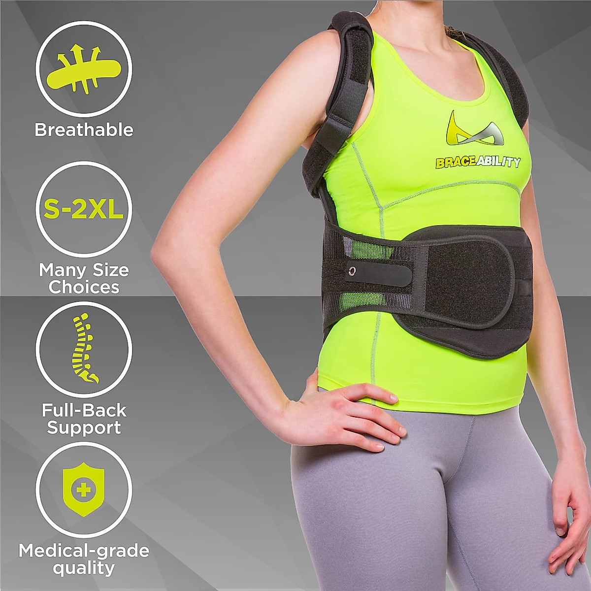 BraceAbility TLSO Full-Body Back Brace Support - Hard Turtle Shell Jacket for Thoracic Kyphosis, Parkinson's Disease, Fractured Spine, Scoliosis, Postural Correction, Post-Surgery Recovery (Large)