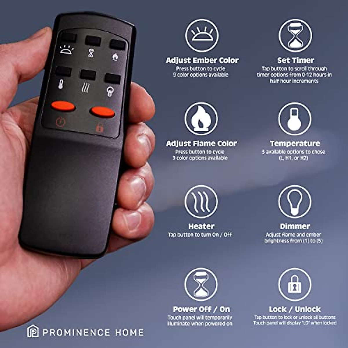 Prominence Home LED Slim Design Electric Fireplace Insert and Wall Mounted Fireplace with 1500 Watt Heater, Log & Crystal Ember Options, Adjustable Realistic Flame and Remote Control, (36 Inch)