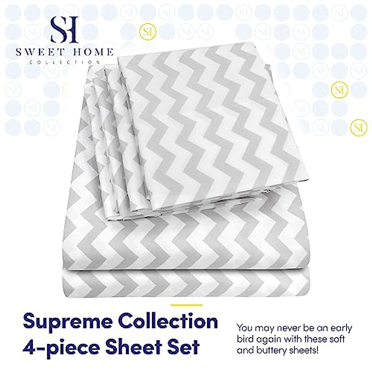 Twin Size Bed Sheets - 4 Piece 1500 Supreme Collection Fine Brushed Microfiber Deep Pocket Twin Sheet Set Bedding - 1 EXTRA PILLOW CASES, GREAT VALUE, Twin, Chevron Gray