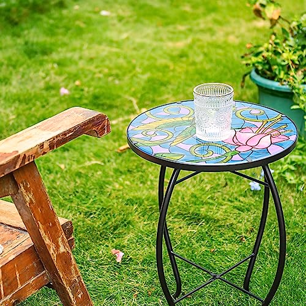 VCUTEKA Mosaic Patio Side Table Outdoor Accent Table Bistro Coffee ...