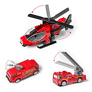 14 Pack Die-cast Fire Truck Vehicles Sets,6 Pack Alloy Metal Fire Engine Models Car Toys and 8 Pack Firefighter, Mini Rescue Emergency Playset for Kids Boys Girls Birthday Christmas Party Favors