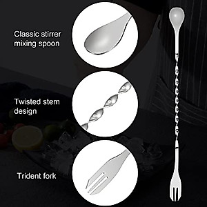 YEAJOIN 4PCS Stainless Steel Cocktail Muddler and Long Mixing Bar Spoon Set Home Kitchen Rest Bar Tools Stirrers for Drink Mint Fruit Crusher, 8 Inch