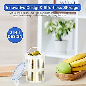 JASREE Pickle Jar with Strainer Insert, Deli Food Storage Containers with Lids and Mini Tong Pickles Flip Jar Pickle Storage Container for Olive Jalapeno Juice Food Storage