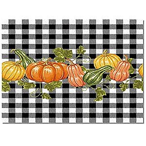 Indoor Area Rugs Thanksgiving Pumpkin Fall Harvest Non-Slip Floor Mats Black White Check Rectangular Carpet Soft Washable Rugs for Living Room/Bedroom/Hallway Home Decor - 2.7x5 Feet