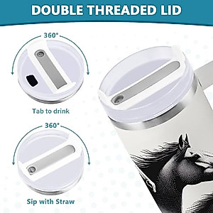 Maunzc 30 oz Tumbler with Handle and Straw, Insulated Stainless Steel Travel Mug with Lid for Coffee, Iced Tea, Water, Gift for Men Women (Horses Running Halftone)