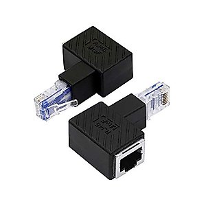 YACSEJAO Cat5e/Cat6 RJ45 Ethernet Adapter，2Pack 90 Degree Ethernet RJ45 / 8P8C Male to Female Right Angle Adapter Support Cat6 / Cat5e / Cat5 Standard LAN Cable（Down）